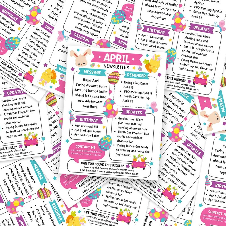 April Classroom Newsletter Template: Easter Spring Theme (canva ...