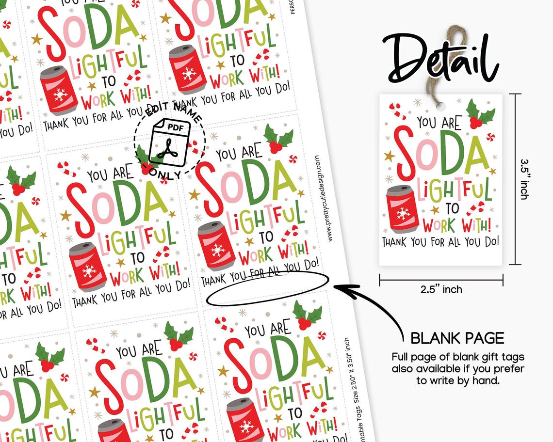 Coworker Christmas Gift Tags, Soda Lightful Printable, Office ...