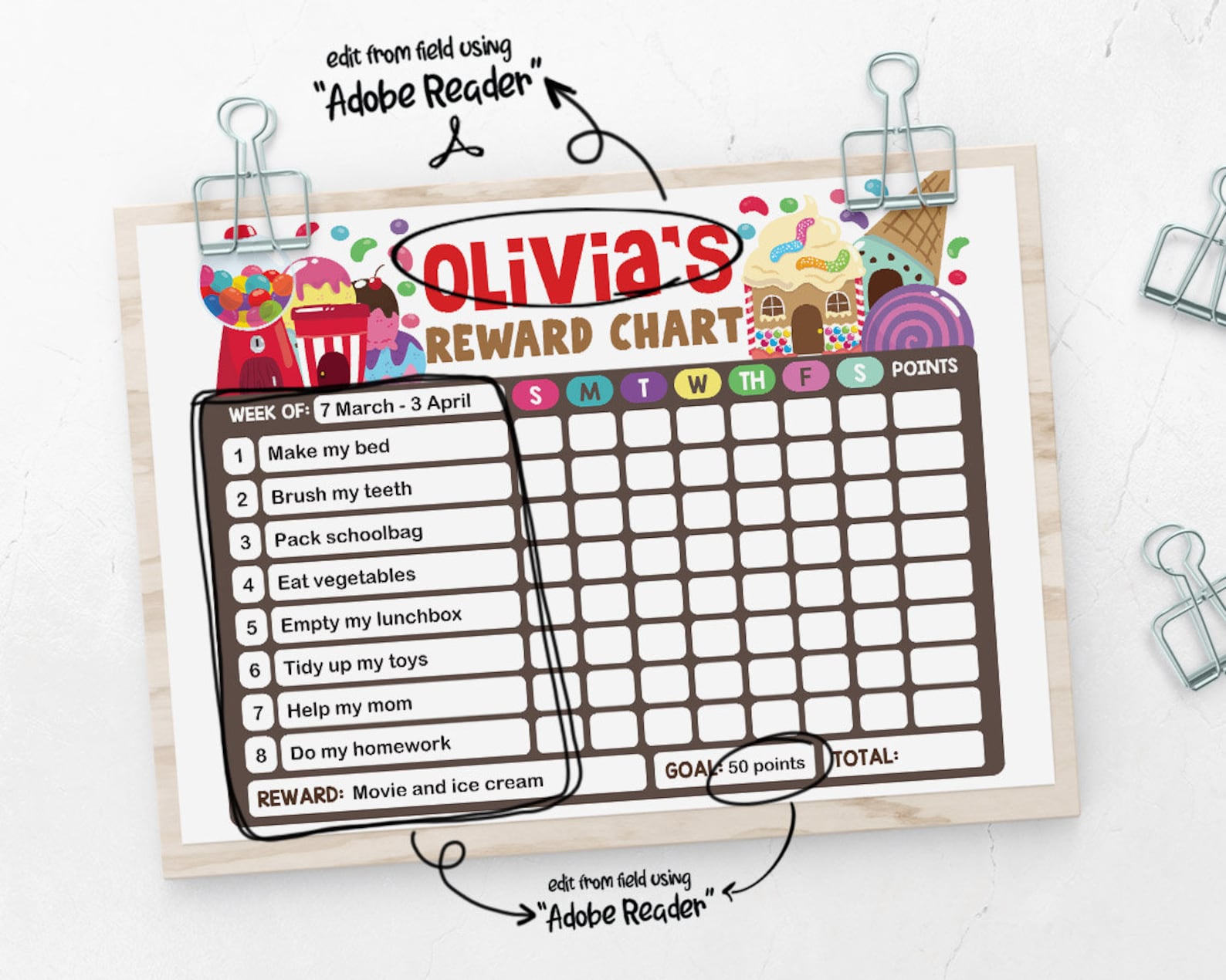 Ice Cream Candy Reward Chart for Kids Simple Kids Editable | Etsy