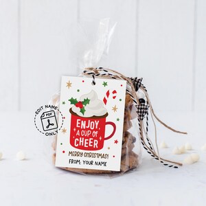 Enjoy A Cup of Cheer Gift Tag, Coffee Cup Christmas Tag Printable ...