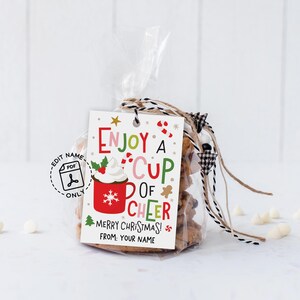 Christmas Gift Tags, Cup of Cheer Hot Cocoa, Holiday Printable for ...