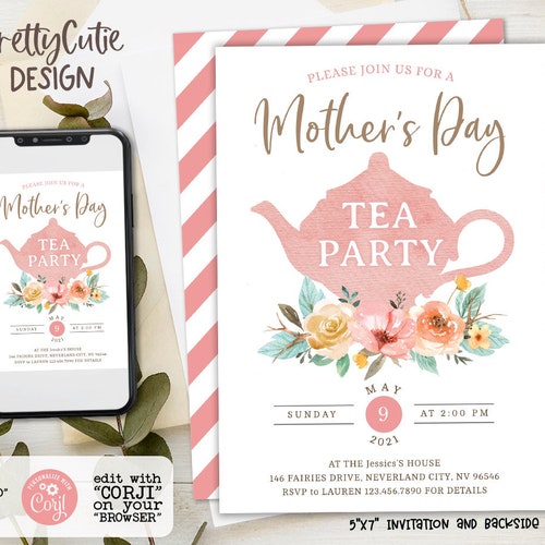 Mother's Day Tea Party Invitation Editable Mother's - Etsy
