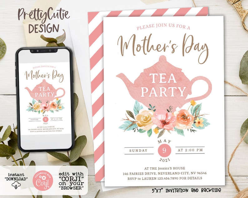 Mother's Day Tea Party Invitation Mother's Day Brunch - Etsy