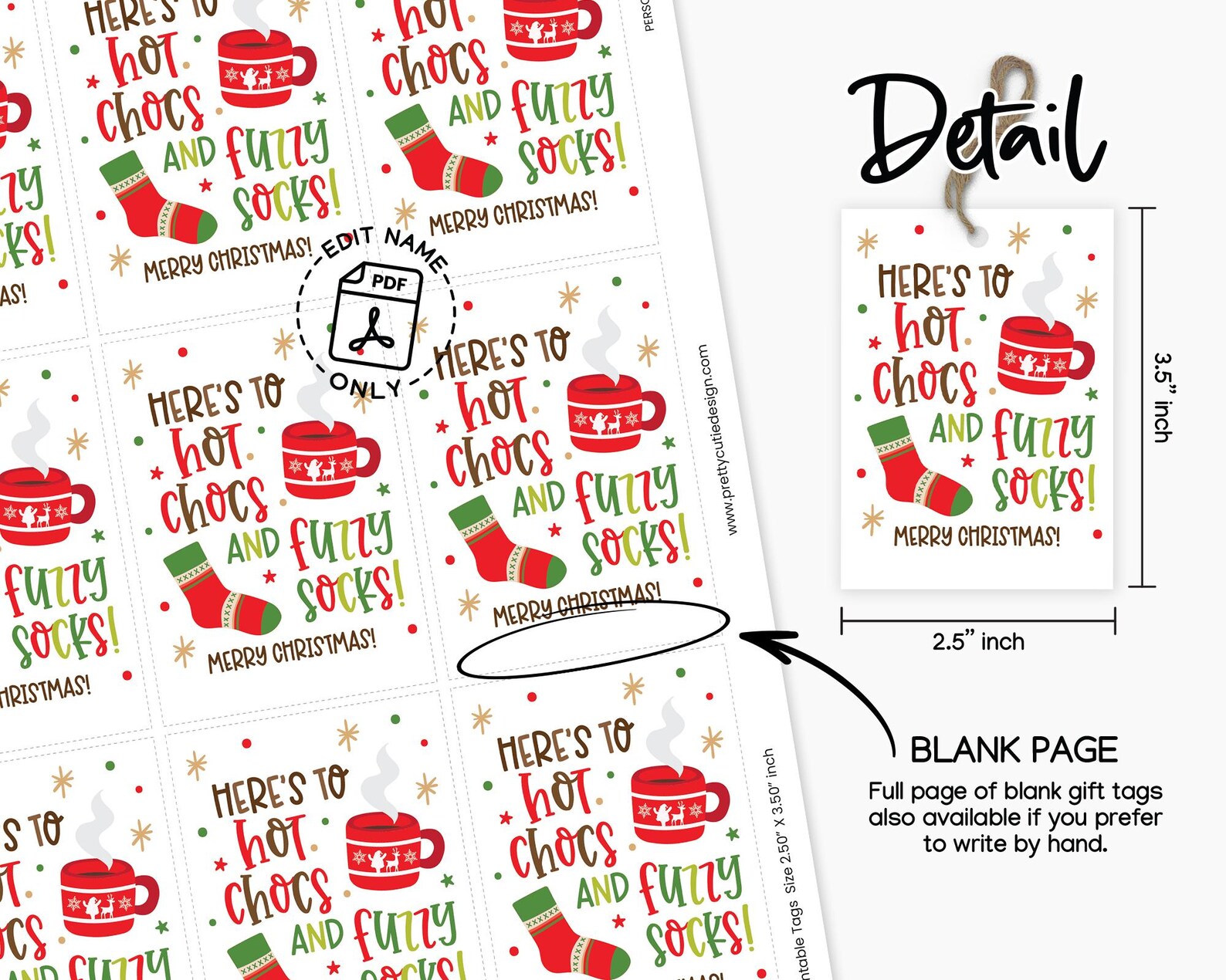 Christmas Gift Tags Printable, Hot Chocs and Fuzzy Socks, Cozy Winter ...