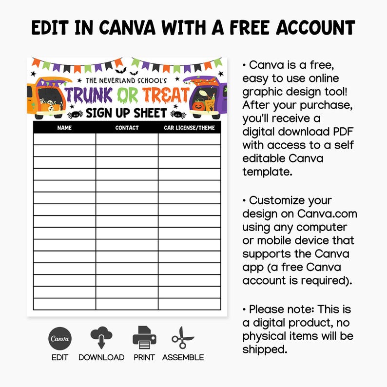 Trunk or Treat Sign-up Sheet: Halloween School PTO Volunteer Form ...