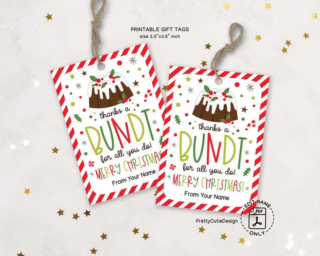 Christmas Bundt Cake Gift Tag, Printable Holiday Teacher Appreciation ...