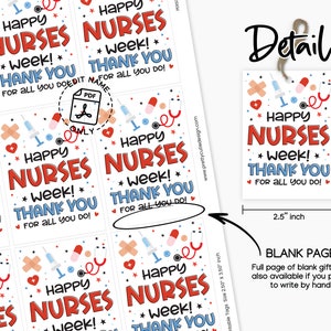 Happy Nurses Week Gift Tag Printable, Nurse Appreciation Tag, Nurses ...