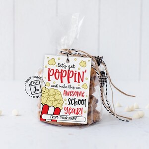Popcorn Back to School Gift Tag Printable: Teacher Student Treat (PDF ...