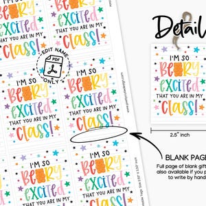 Gummy Bear Back to School Gift Tags: "beary Excited" Printable (PDF ...