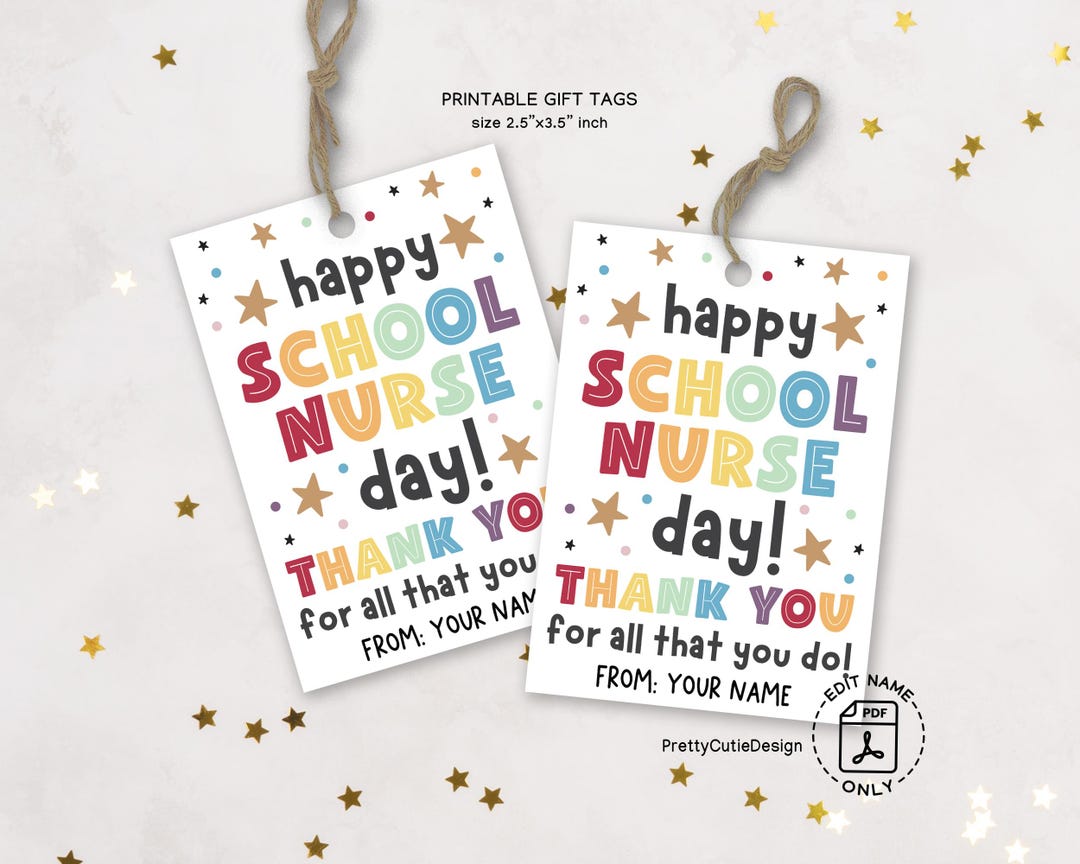 School Nurse Day Gift Tag Printable, Colorful Thank You Tags for Nurses ...