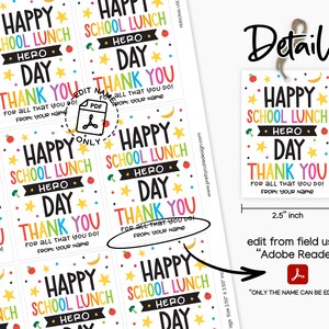 School Lunch Hero Day Gift Tag Printable, School Lunch Lady Tag, School ...