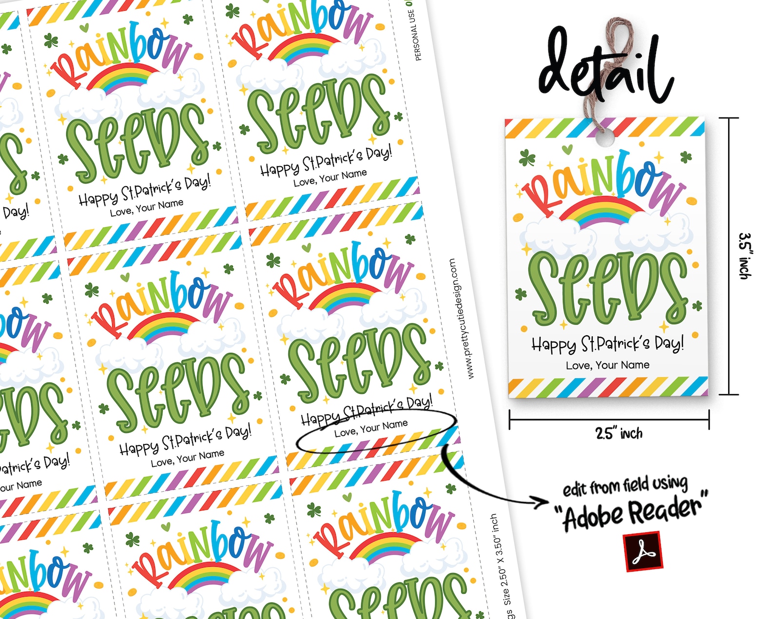 St Patricks Day Rainbow Seeds Gift Tag, Rainbow Candy Gift for Friend ...