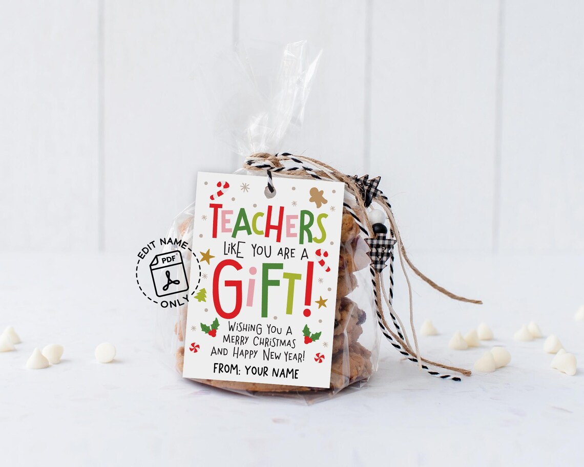 Teacher Christmas Gift Tags, Holiday Treat Bag Printable, Staff ...