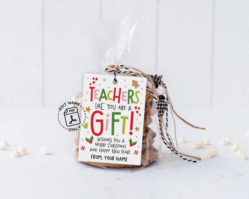 Teacher Christmas Gift Tags, Holiday Treat Bag Printable, Staff ...