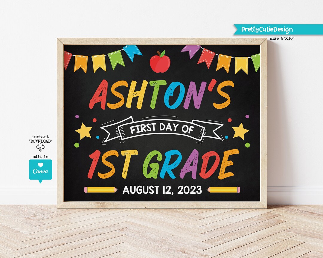 Editable First Day of 1st Grade Sign Template, Personalized Printable ...