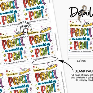 Teacher Appreciation Tags, Thank You Teacher Pencil Gift Tag, School ...