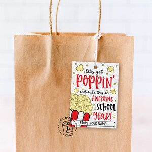 Popcorn Back to School Gift Tag Printable: Teacher Student Treat (PDF ...