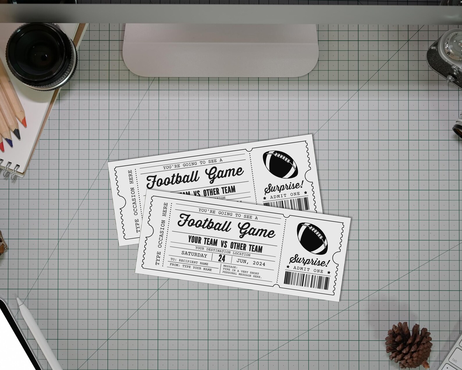 Football Ticket Template: Editable Canva Gift Certificate (8.5"x3.5 ...