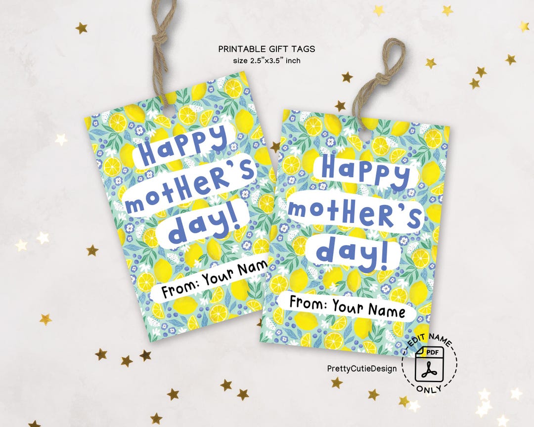 Happy Mother's Day Gift Tag Printable, Lemon Floral Gift Tag for Mom ...