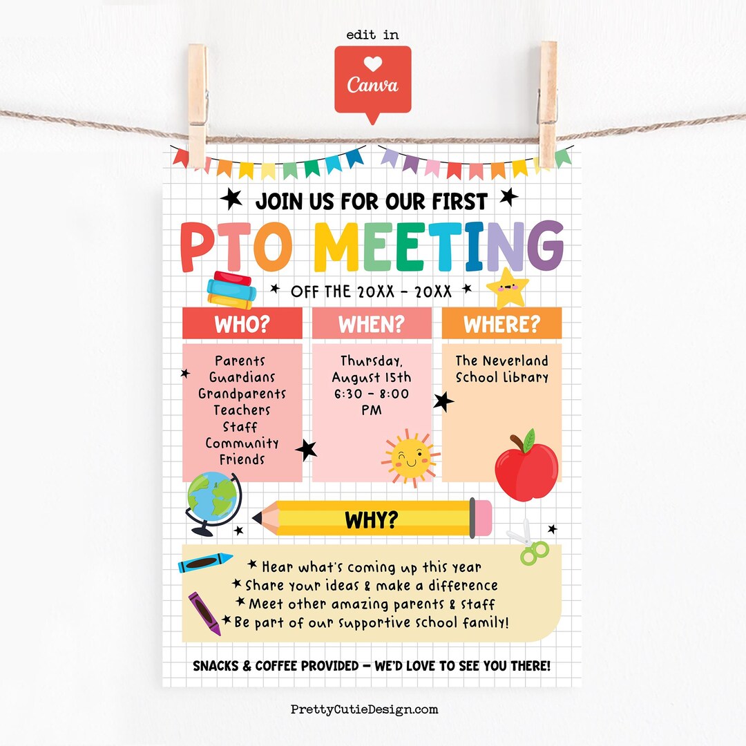 Editable PTO Meeting Flyer Template: Back to School PTA Invitation ...