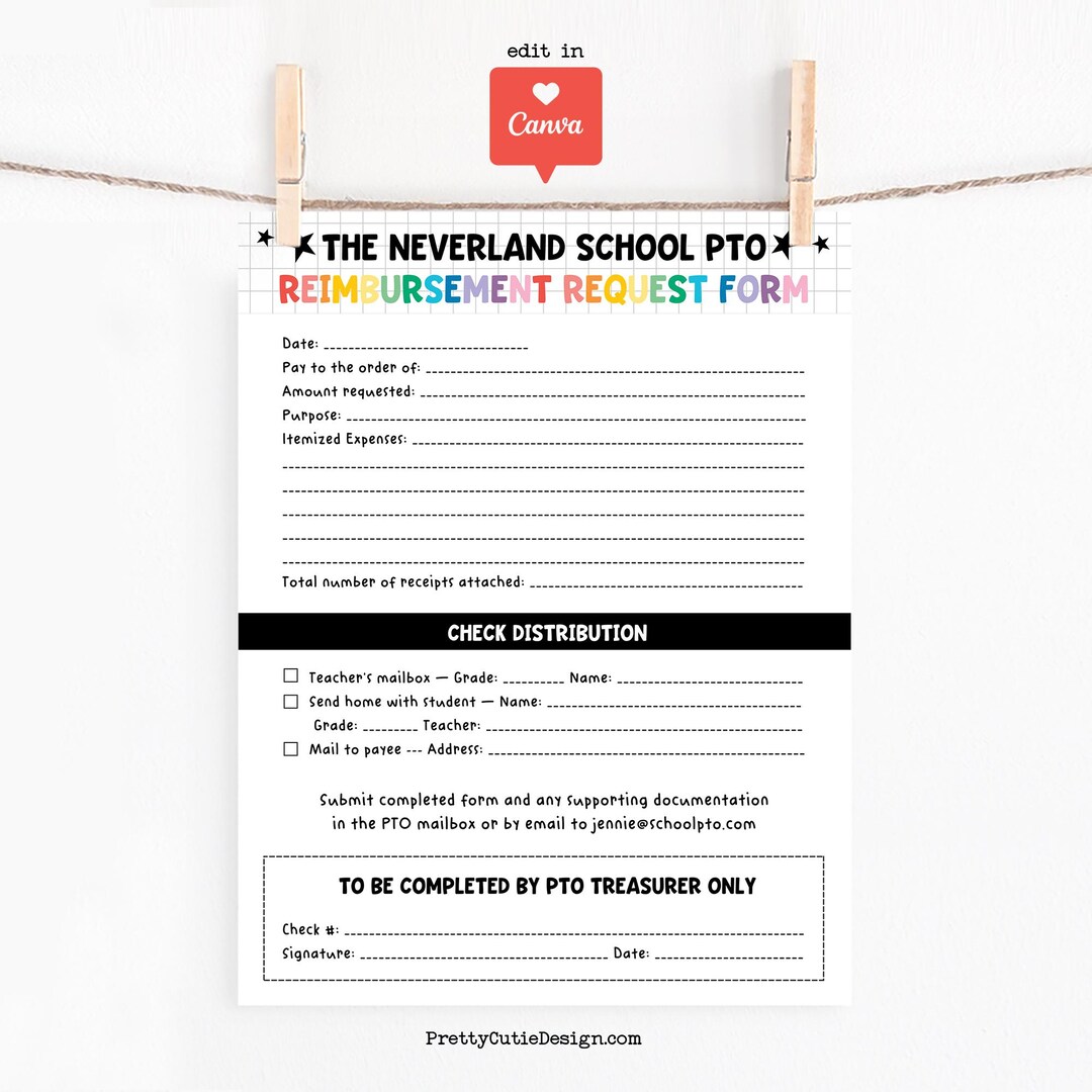 PTA/PTO Reimbursement Request Form Printable, Editable Canva Template ...