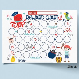Pirate Boy Reward Chart for Kids, Simple Kids Reward Chart, Cute Pirate ...