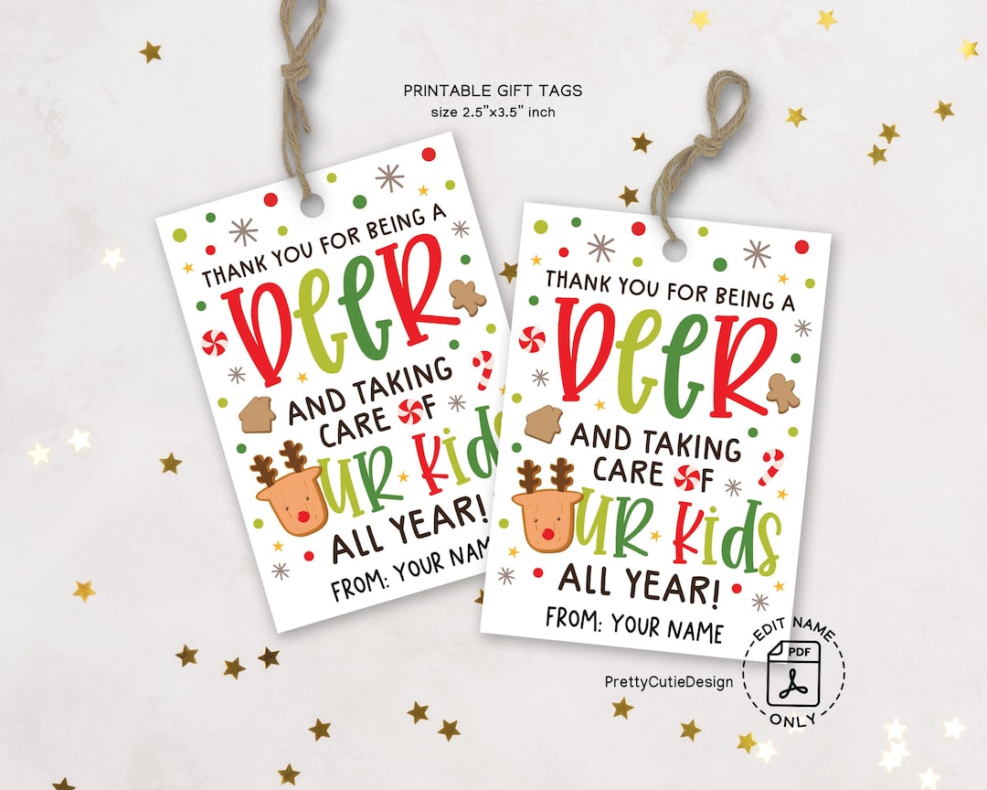 Christmas Gift Tag, Holiday Thank You Favor Tags, Daycare Teacher ...