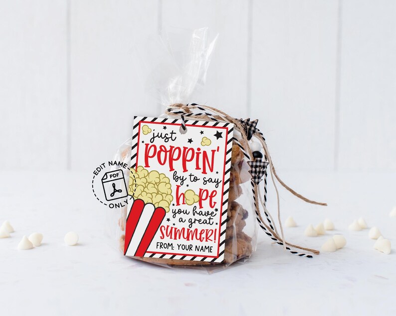 Popcorn Summer Gift Tags: End of School Year Printable (PDF) - Etsy