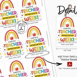 Rainbow Teacher Appreciation Tag, Teacher Appreciation Week Gift Tag ...