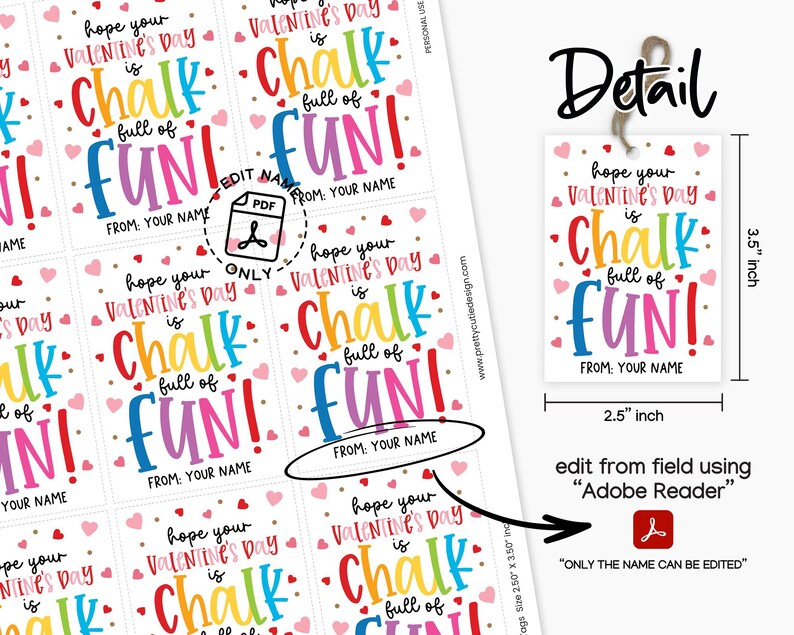 Chalk Valentine Gift Tag Printable, Classroom Treat Bag (digital ...