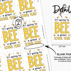 First Day of School Bee Gift Tags: Printable Teacher/student Treats ...