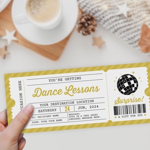 Surprise Ticket Dance Lessons Gift Certificate Template Editable, Dance ...