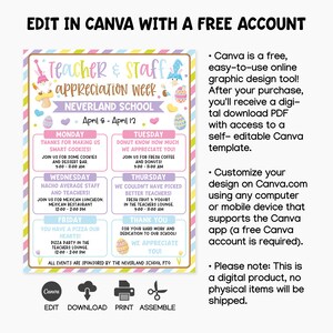 Editable Eater Teacher and Staff Appreciation Week Itinerary Flyer ...