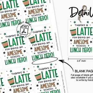 Thanks a Latte School Lunch Hero Day Gift Tags Printable, Appreciation ...