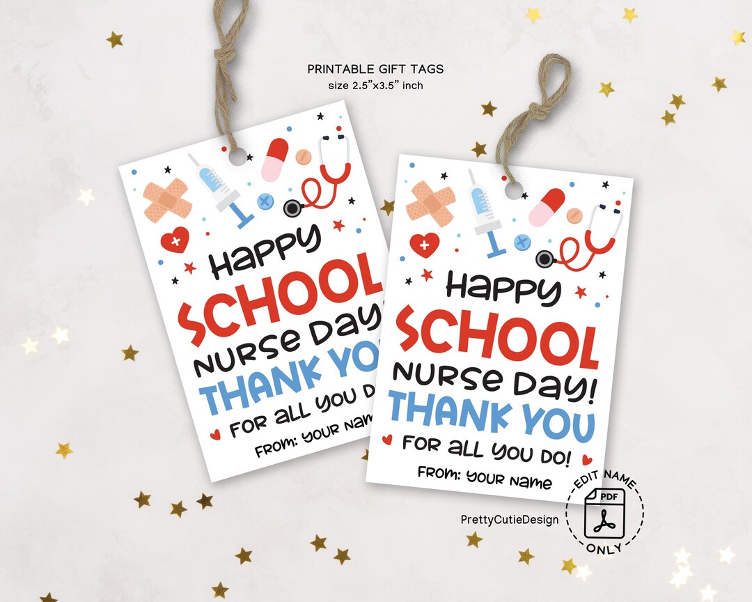 School Nurse Day Gift Tags Printable, Thank You Tags for School Nurse ...