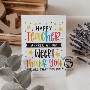 Teacher Appreciation Week Greeting Card Printable, Rainbow Thank You ...