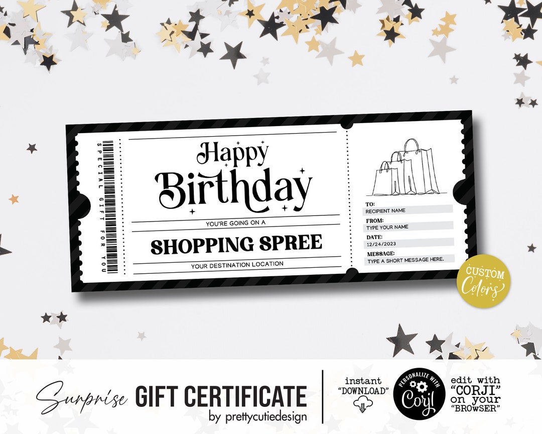 Editable Shopping Spree Ticket Template Shopping Trip Gift - Etsy