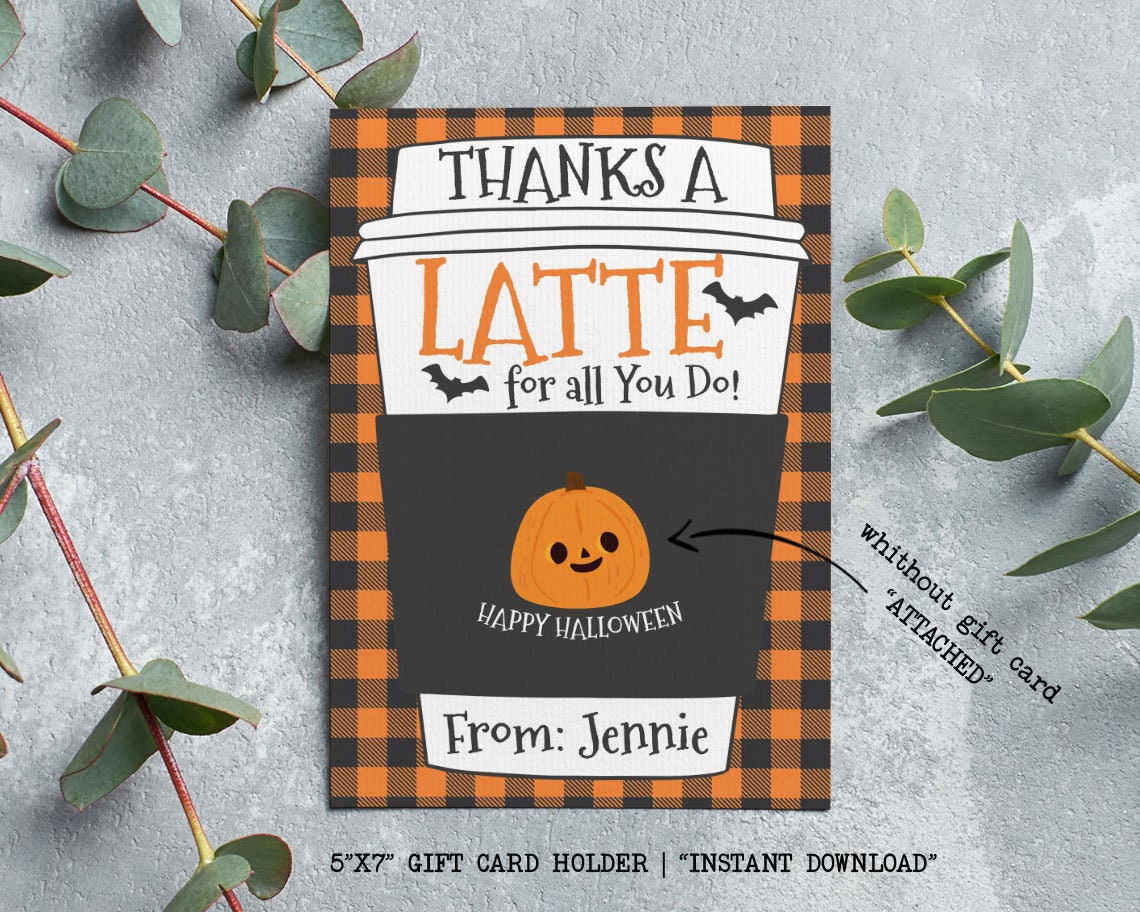 Thanks a Latte for All You Do Coffee Gift Card Pumpkin Cute - Etsy