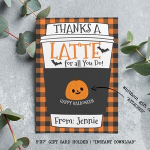 Thanks a Latte for All You Do Coffee Gift Card Pumpkin Cute - Etsy
