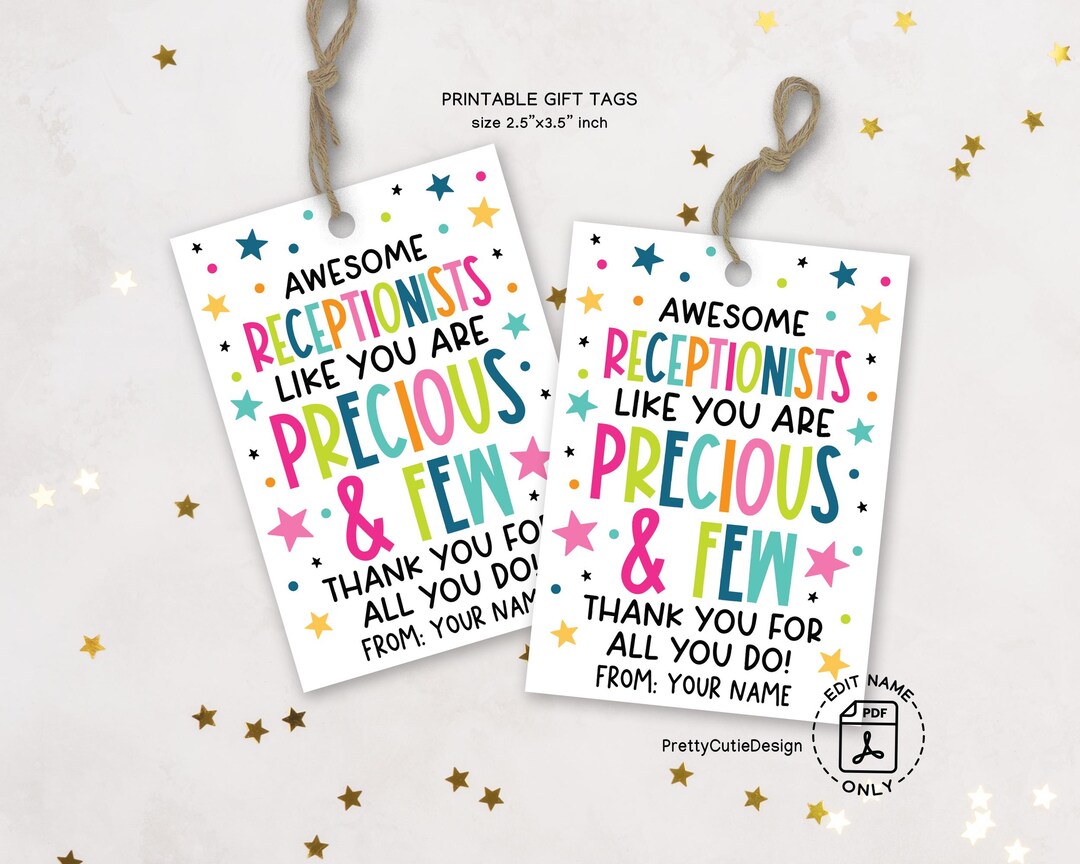 Receptionist Day Gift Tag Printable, Thank You Tags for Office Staff ...