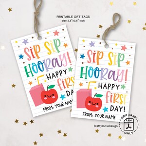 First Day of School Gift Tags Printable, Sip Sip Hooray Tags, Back to ...