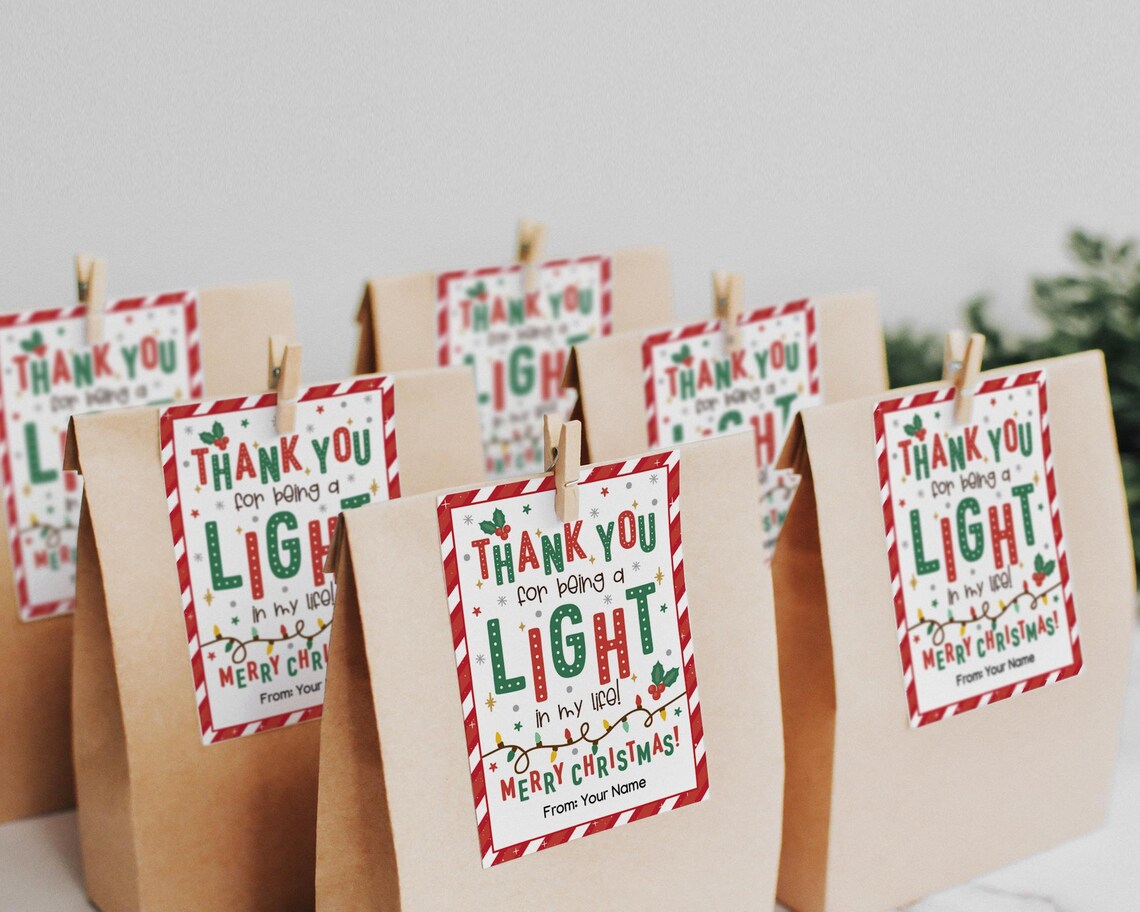 Christmas Thank You Gift Tags, Light in My Life, Holiday Treat Labels ...