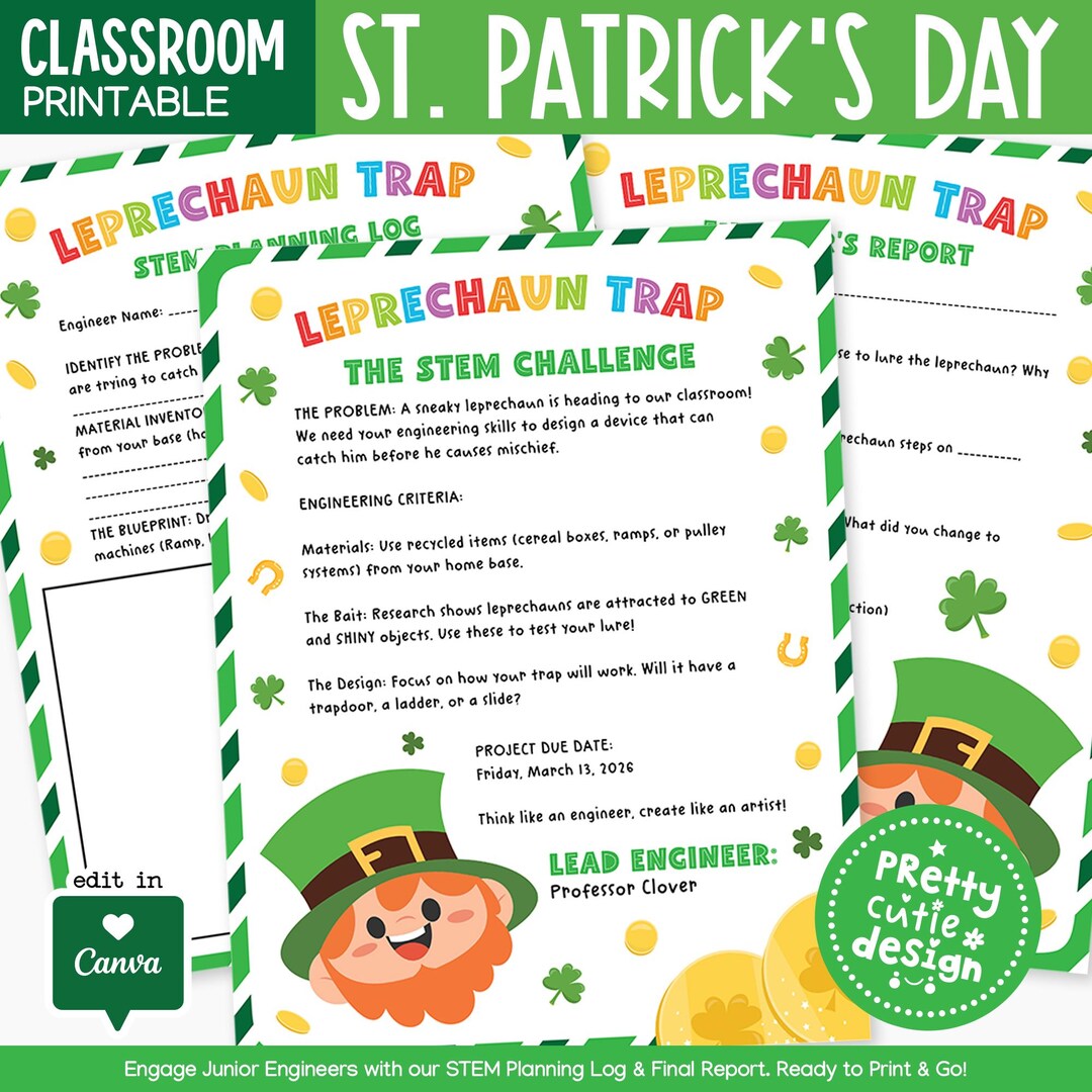St. Patrick’s Day Leprechaun Trap STEM Challenge, Classroom Engineering ...