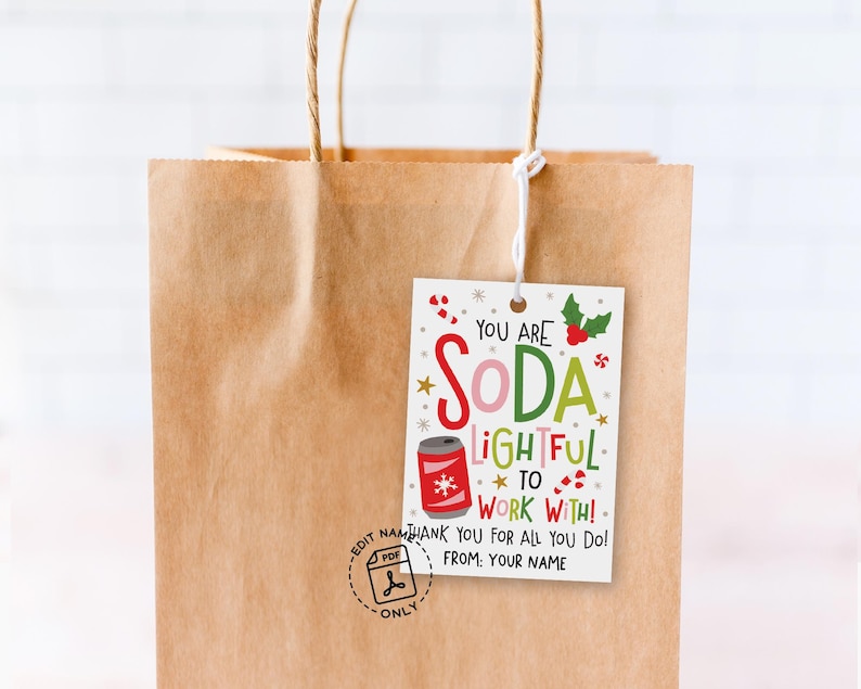 Coworker Christmas Gift Tags, Soda Lightful Printable, Office ...