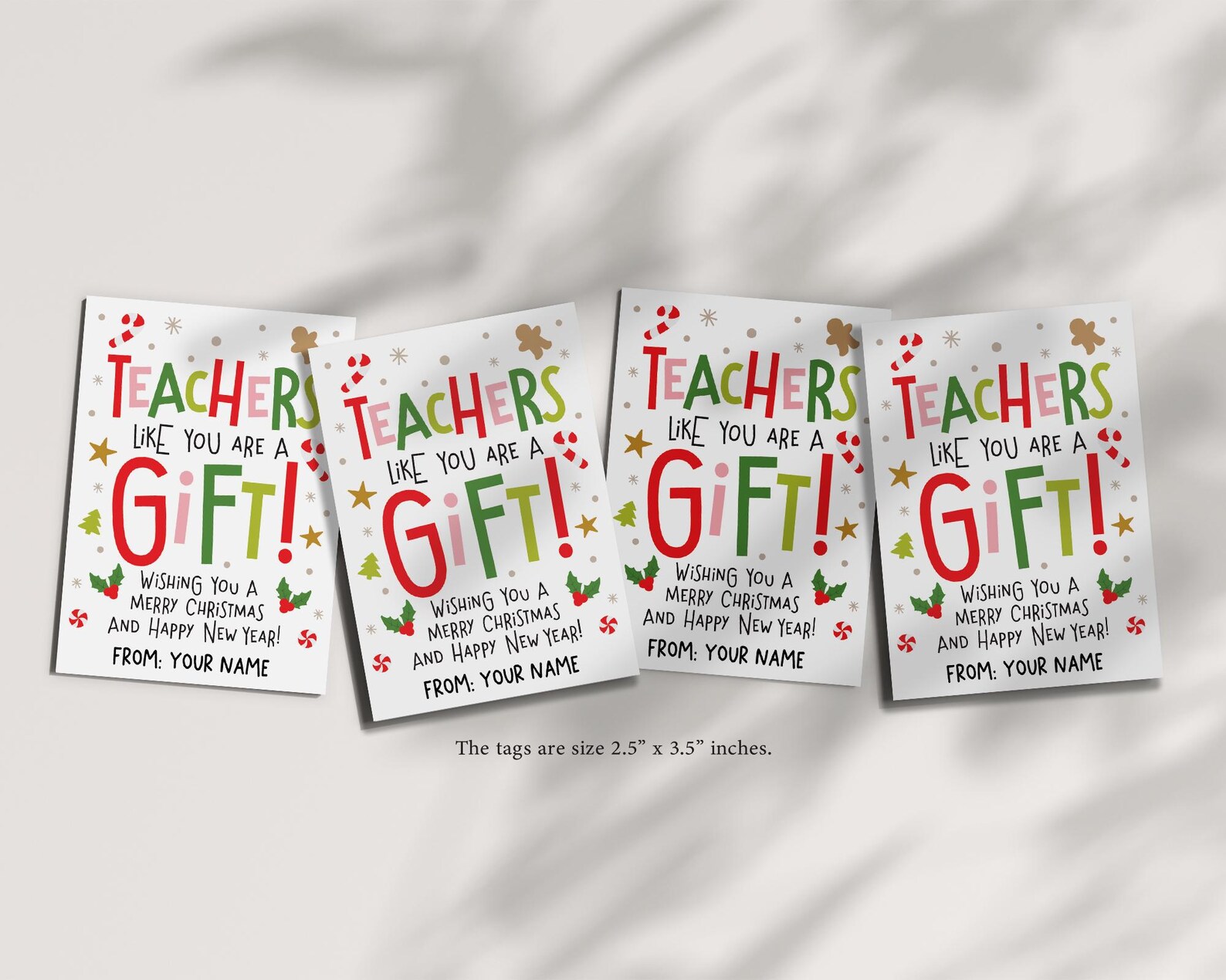 Teacher Christmas Gift Tags, Holiday Treat Bag Printable, Staff ...