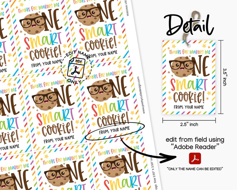 Teacher Appreciation Gift Tags: One Smart Cookie (printable) - Etsy
