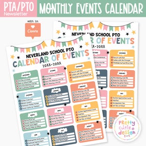 Editable School Calendar Template: PTA PTO Events Planner (canva ...
