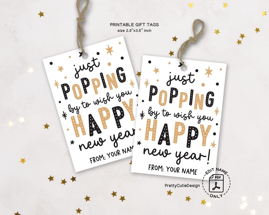 New Year Popcorn Gift Tag Printable, Just Popping Happy Party Favor ...