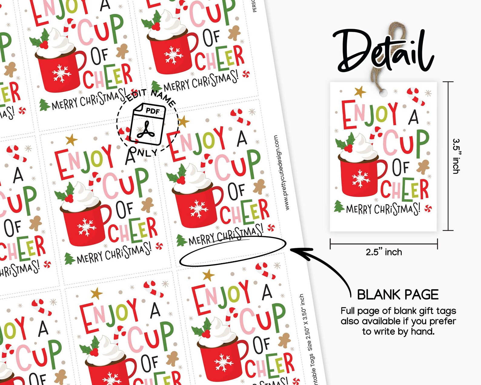 Christmas Gift Tags, Cup of Cheer Hot Cocoa, Holiday Printable for ...