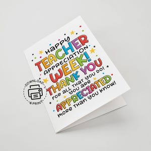 Teacher Appreciation Week Card Printable, Thank You Card for Teacher ...